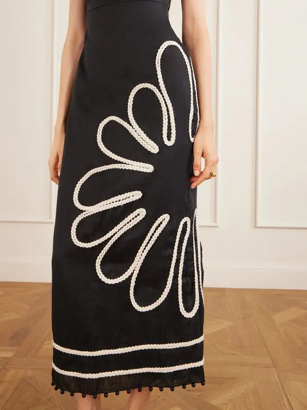 cala de la cruz exclusive paloma linen midi dress Cala de la Cruz - Exclusive Paloma Embroidered Linen Midi Dress - Black/white - M