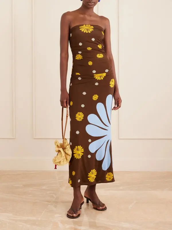CALA DE LA CRUZ Daphne Ruched Printed Jersey Midi Dress