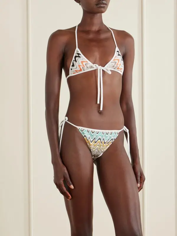 Missoni Striped Crochet-knit Triangle Bikini - Blue
