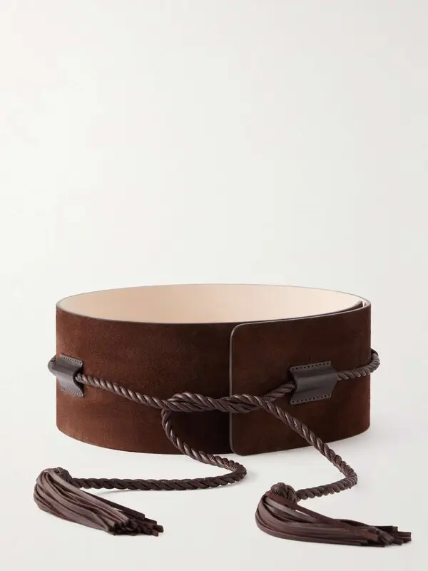 DEHANCHE Sedona Tasseled Leather-trimmed Suede Belt - Chocolate