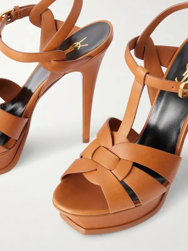 Saint Laurent Tribute Woven Patent Leather Platform Stiletto Sandals