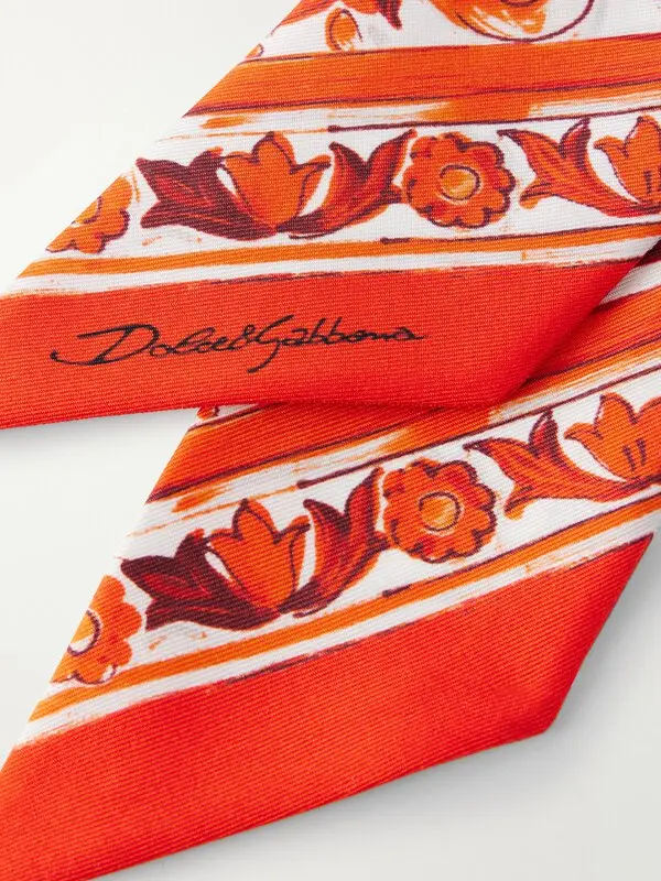 Dolce & Gabbana Floral-print Silk-twill Scarf - Orange