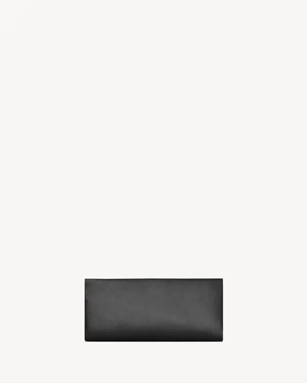 Saint Laurent Soft Clutch In Satin With Cassandre Charm - Black