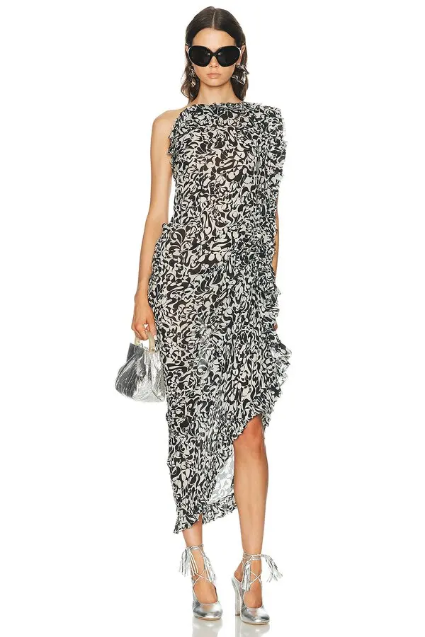 Dries Van Noten Dina Dress In ,white - Black