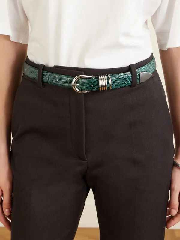 DEHANCHE Hollyhock Lizard-effect Leather Belt - Green