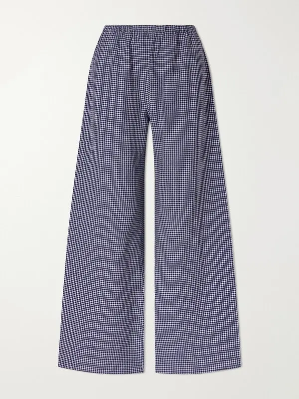 LA LIGNE Freya Checked Cotton-blend Wide-leg Pants - Blue