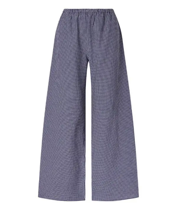 LA LIGNE Freya Checked Cotton-blend Wide-leg Pants - Blue