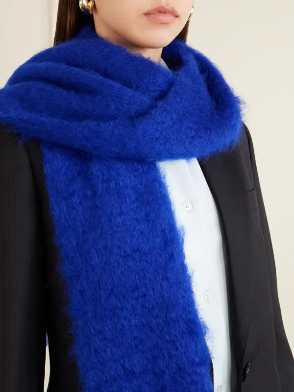 JIL SANDER Fringed Virgin Wool Scarf - Blue