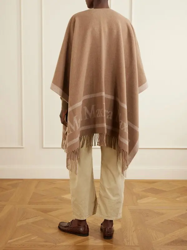 Max Mara Fringed Wool-jacquard Cape