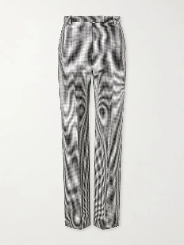Alexander McQueen Gingham Wool Tailored Straight Leg Trousers - Black
