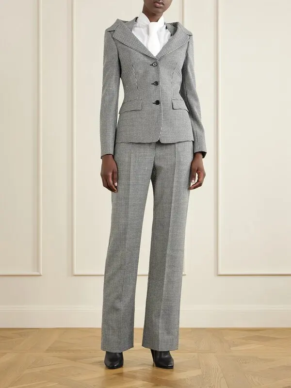 Alexander McQueen Gingham Wool Tailored Straight Leg Trousers - Black