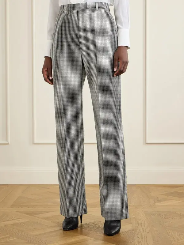 Alexander McQueen Gingham Wool Tailored Straight Leg Trousers - Black