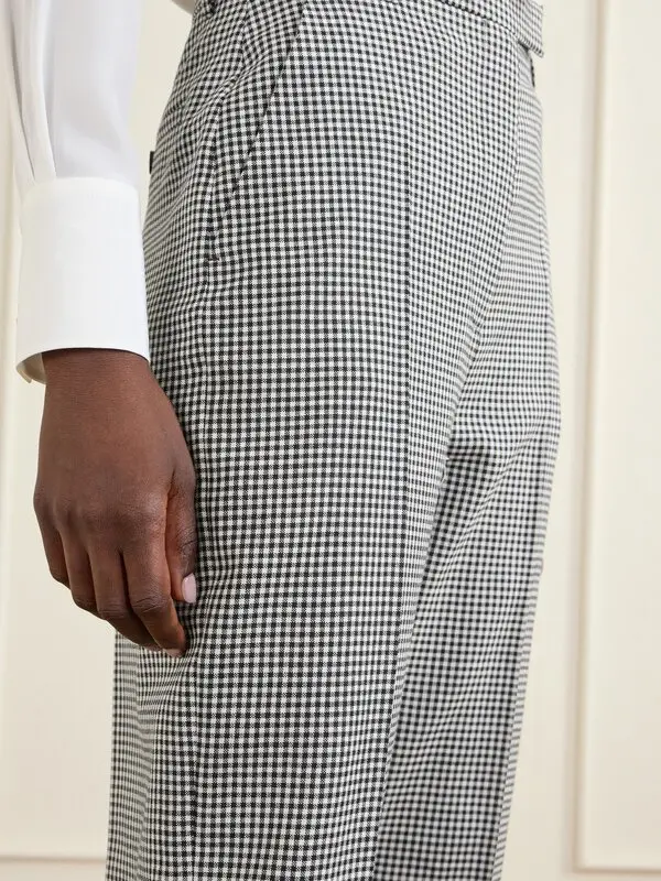 Alexander McQueen Gingham Wool Tailored Straight Leg Trousers - Black