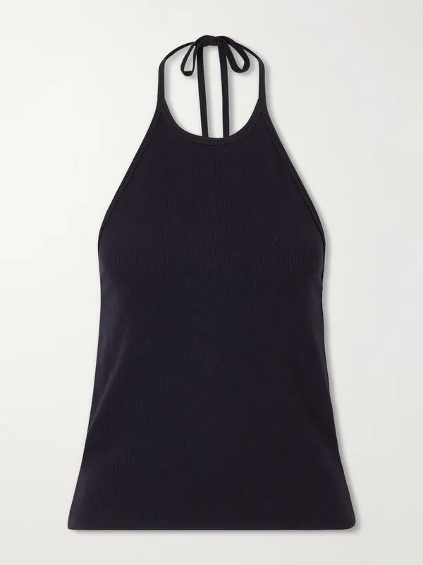 LA LIGNE Ribbed Jersey Halterneck Tank - Black