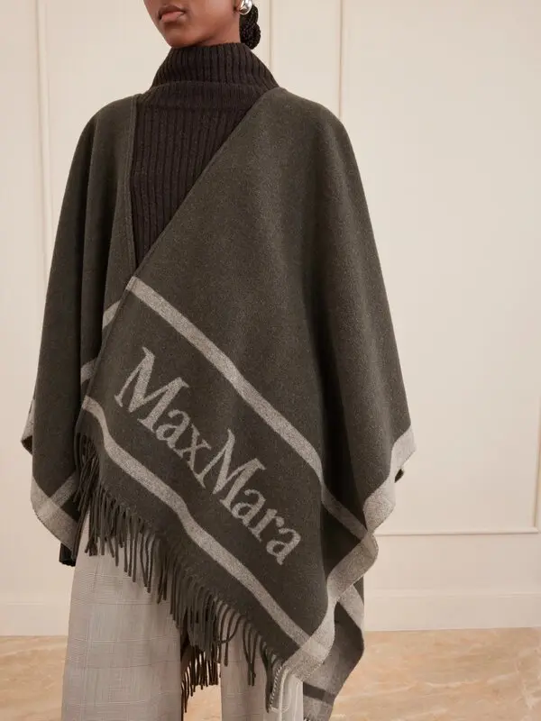 Max Mara Fringed Wool-jacquard Cape - Green