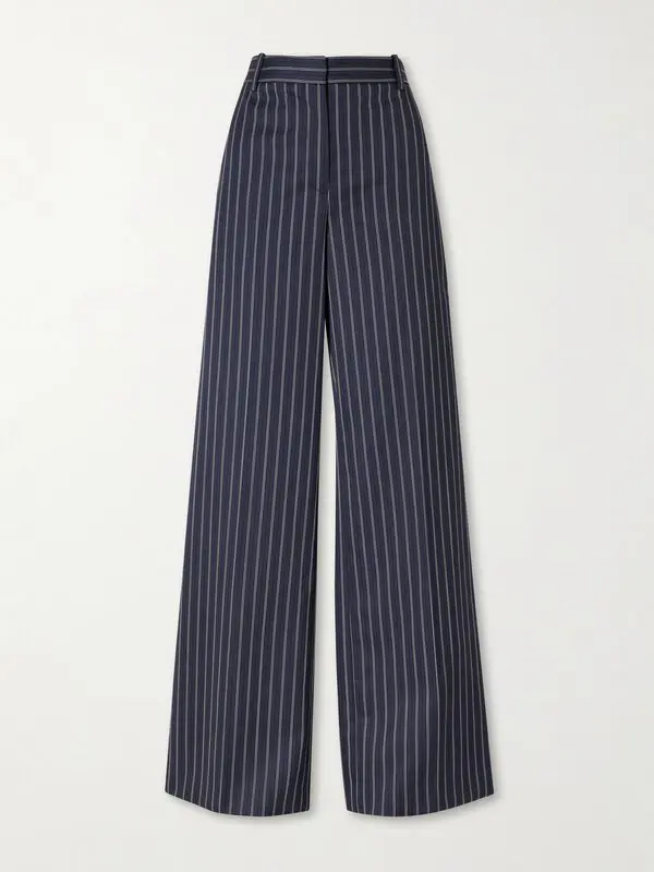 NILI LOTAN Rivers Pinstriped Wool Wide-leg Trousers - Blue