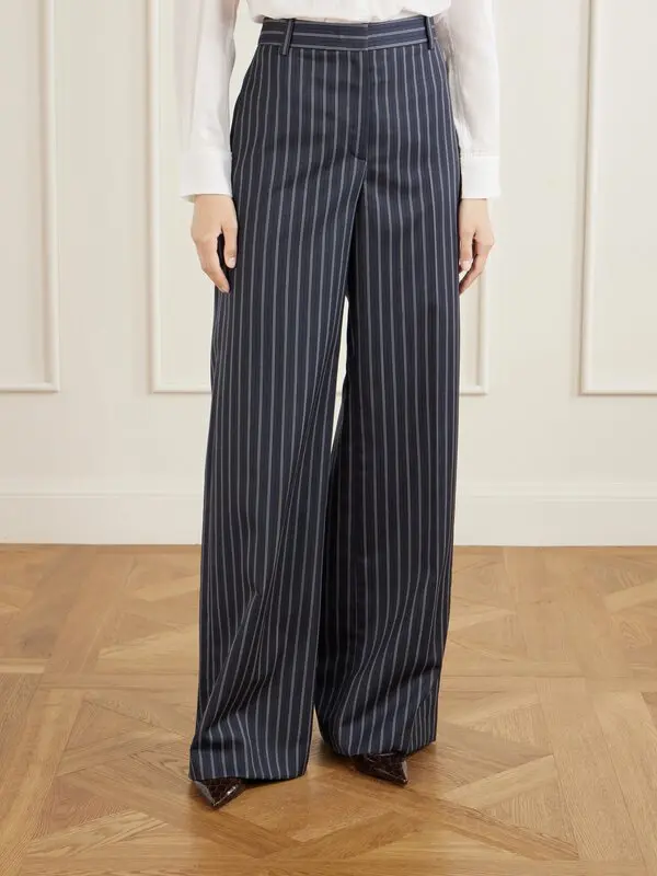 NILI LOTAN Rivers Pinstriped Wool Wide-leg Trousers - Blue