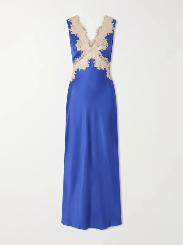 Rixo Lysandra Lace-trimmed Satin Midi Dress - Blue