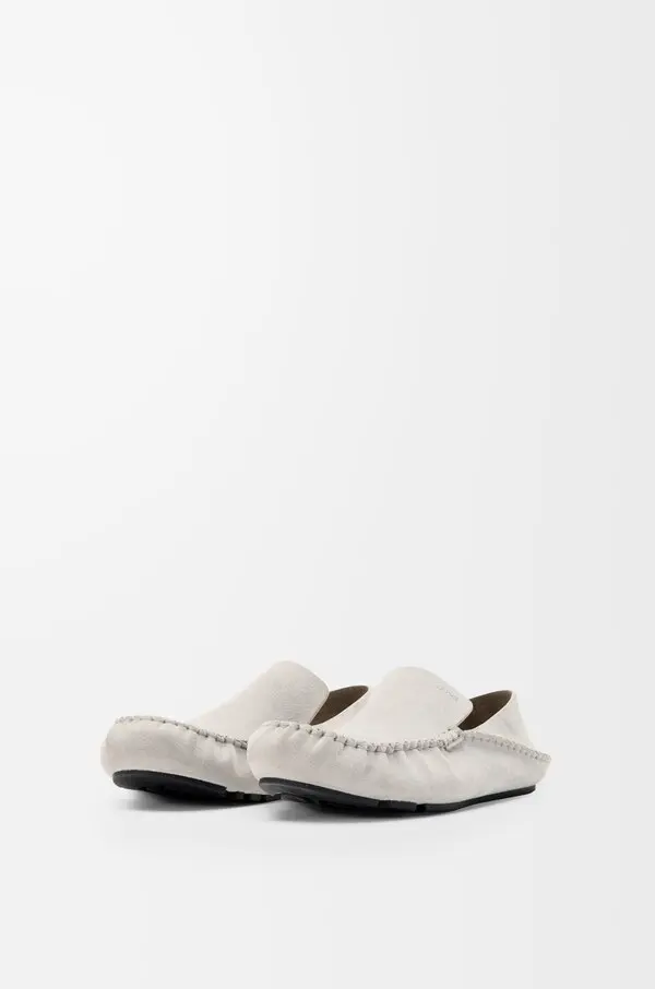 Loewe Rambla Driving Loafer In Suede Leather Skin - Light Grey