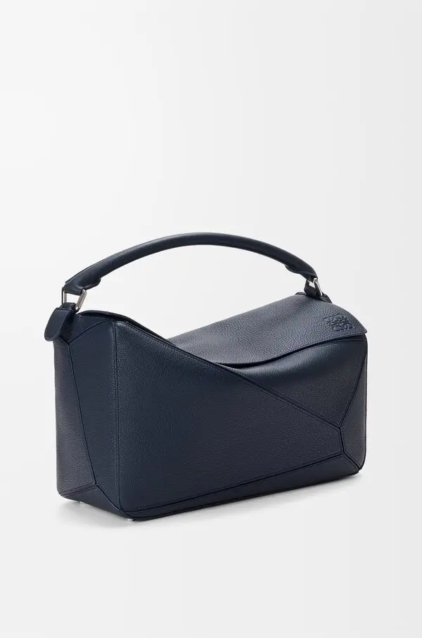 Loewe Large Puzzle Bag In Grained Leather - Deep Navy