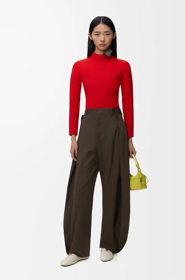 Loewe Cotton And Silk Gabardine Wide Leg Trousers - Brown