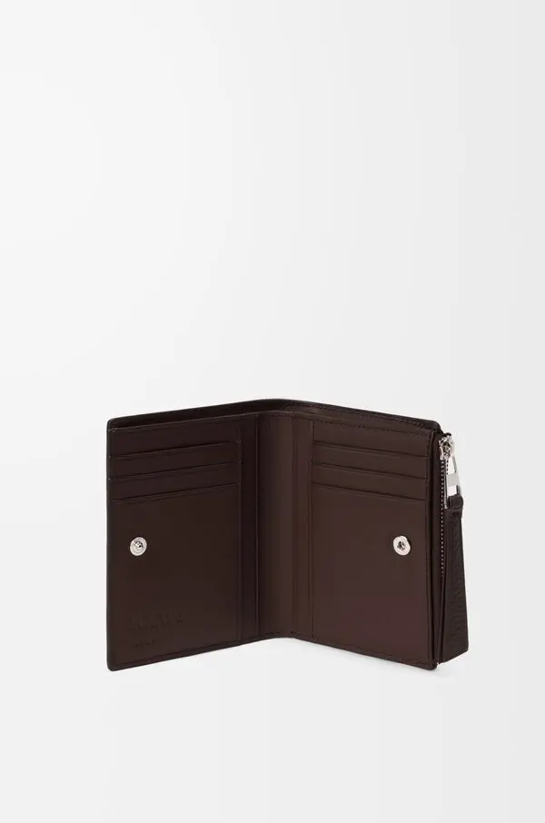 Loewe Puzzle Slim Compact Wallet In Supple Grained Leather Skin - Chocolate
