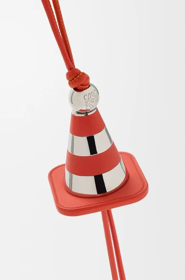 Loewe Work Cone Charm In Brass And Leather Skin - Red