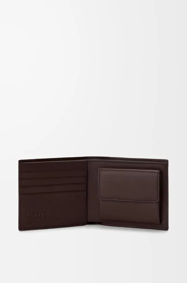 Loewe Puzzle Bifold Coin Wallet In Supple Grained Leather Skin - Chocolate