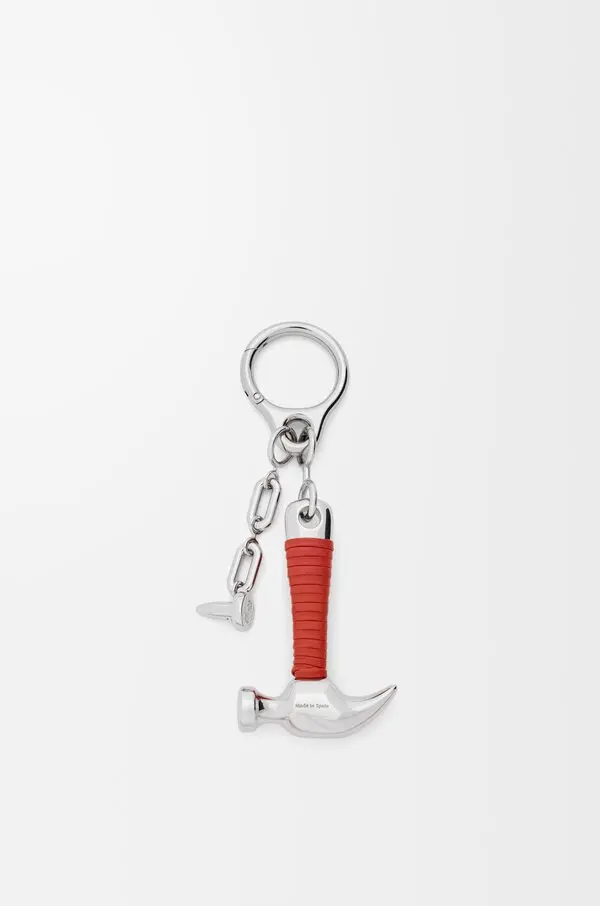 Loewe Hammer Charm In Brass And Leather Skin - Silver/red