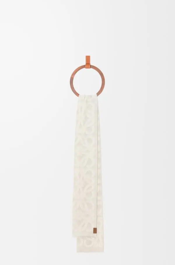 Loewe Scarf In Wool, Cotton And Silk Blend - Ecru