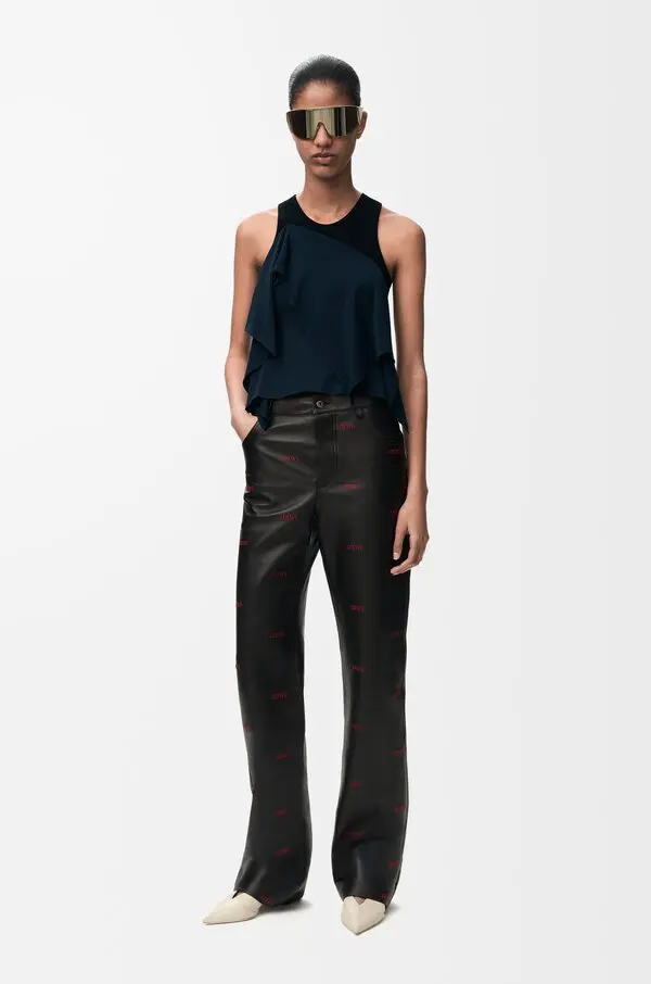 Loewe Asymmetrical Paneled Ribbed Viscose Blend Top - Navy/black