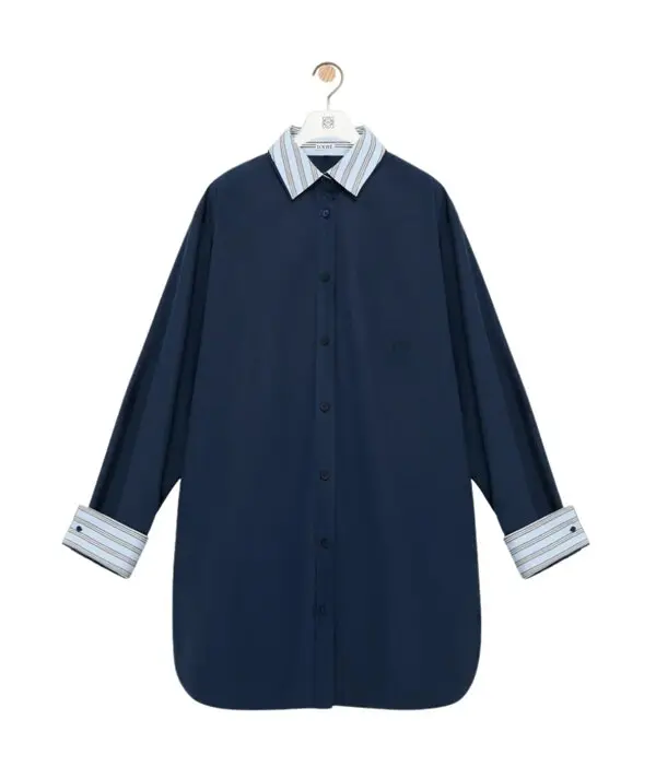 Loewe Cotton Shirt Dress With Double Layer Collar And Cuffs - Navy Blue