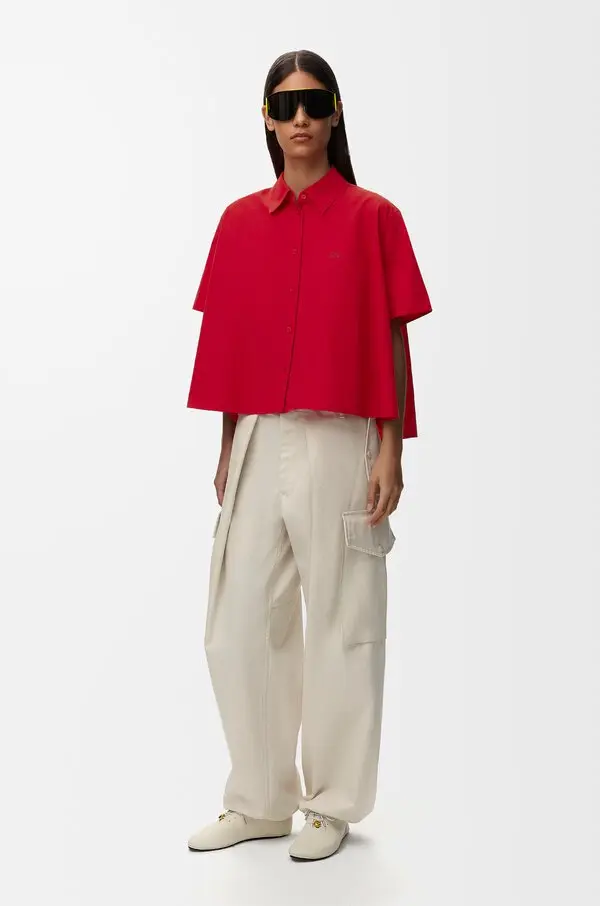 Loewe Short Sleeve Trapeze Shirt In Cotton - Red