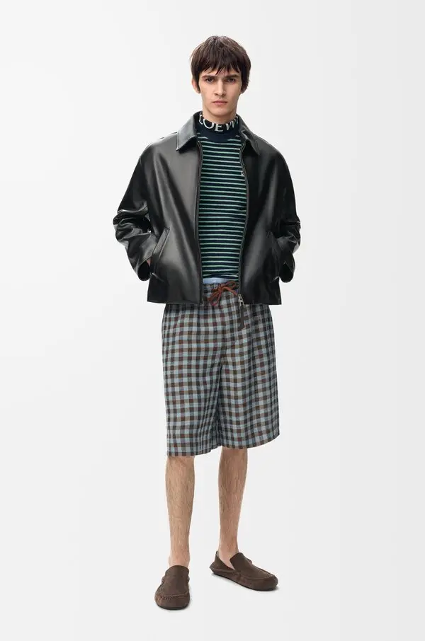 Loewe Shorts In Viscose And Linen Blend - Blue/brown