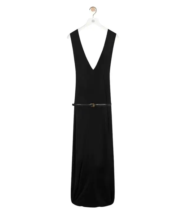 Loewe Draped Viscose Jersey Halterneck Dress With Scarf Ties And Leather Belt - Black