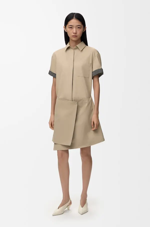 Loewe Cotton And Silk Gabardine Wrap Dress - Beige