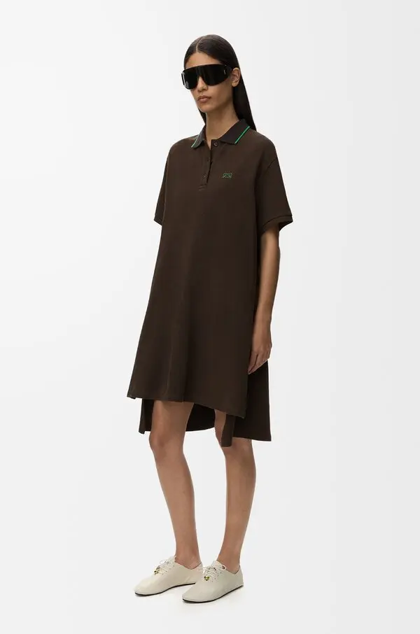 Loewe Polo Dress In Cotton Piqu - Brown