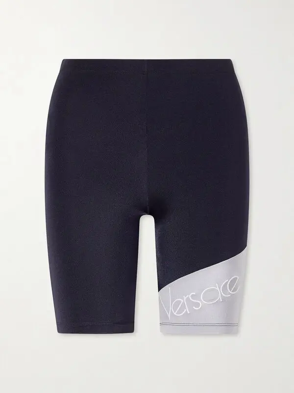 Versace Logo Embroidered Stretch Jersey Biker Shorts - Black