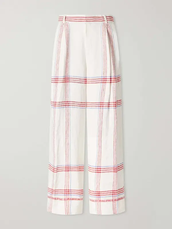 Polo Ralph Lauren Checked Linen Wide-leg Pants - Cream