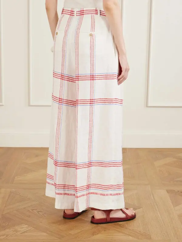 Polo Ralph Lauren Checked Linen Wide-leg Pants - Cream