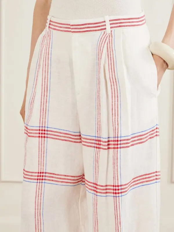 Polo Ralph Lauren Checked Linen Wide-leg Pants - Cream