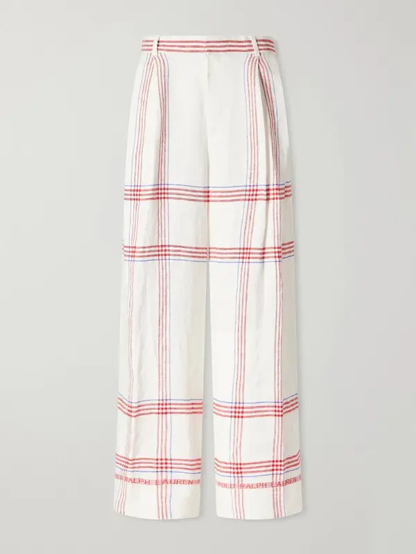 Polo Ralph Lauren Checked Linen Wide-leg Pants - Neutrals