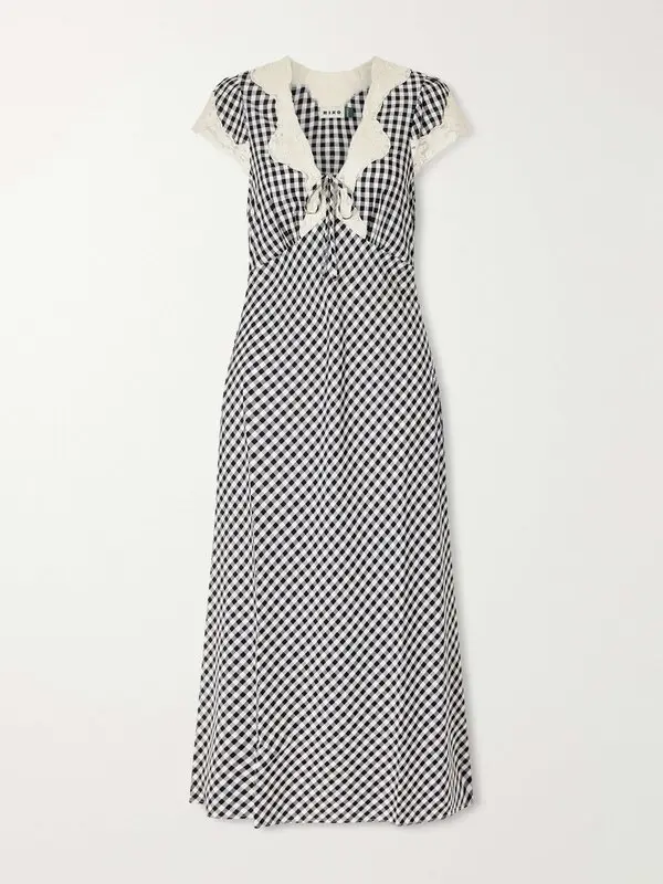Rixo Amari Bow-detailed Lace-trimmed Checked Woven Midi Dress - Multi