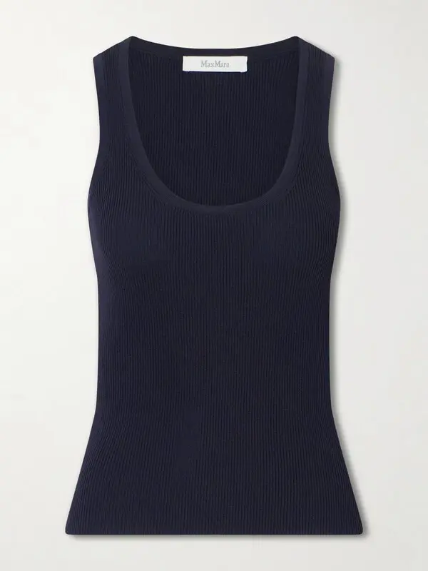 Max Mara Ribbed Scoop Neck Tank - Blue