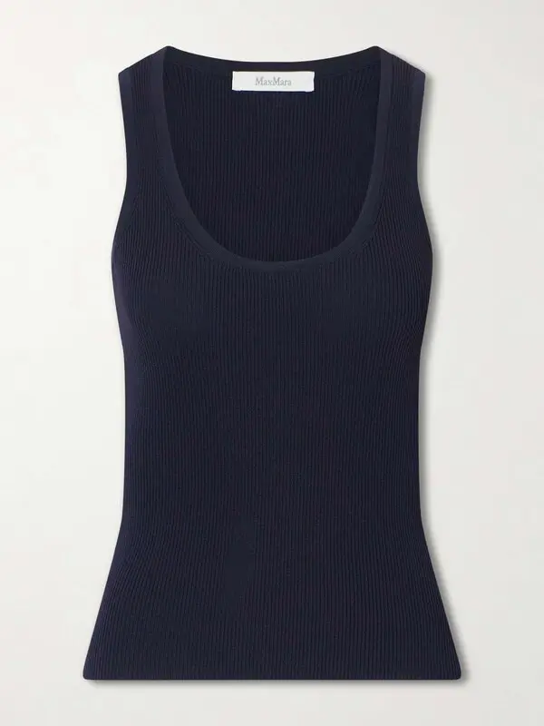 Max Mara Mxmeditta Ribbed Woven Tank - Navy