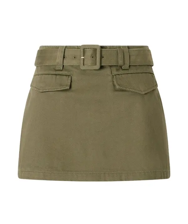 SELF-PORTRAIT Belted Denim Mini Skirt