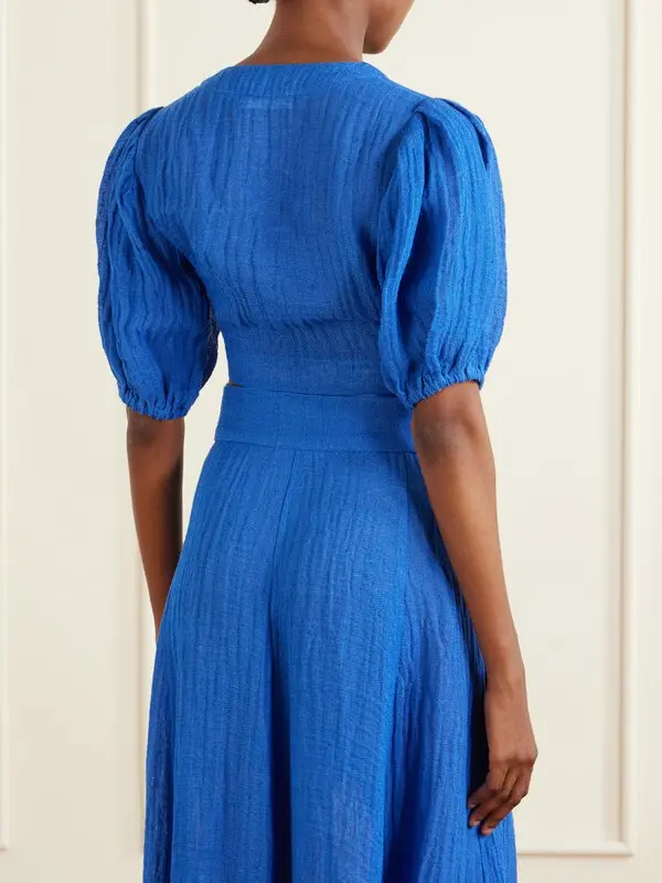 Lisa Marie Fernandez Tie-detailed Linen-blend Blouse - Blue