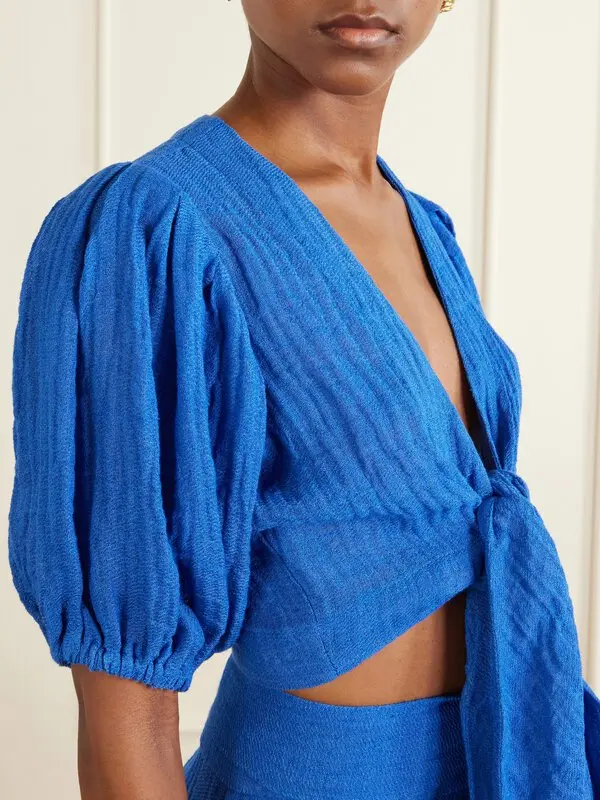 Lisa Marie Fernandez Tie-detailed Linen-blend Blouse - Blue