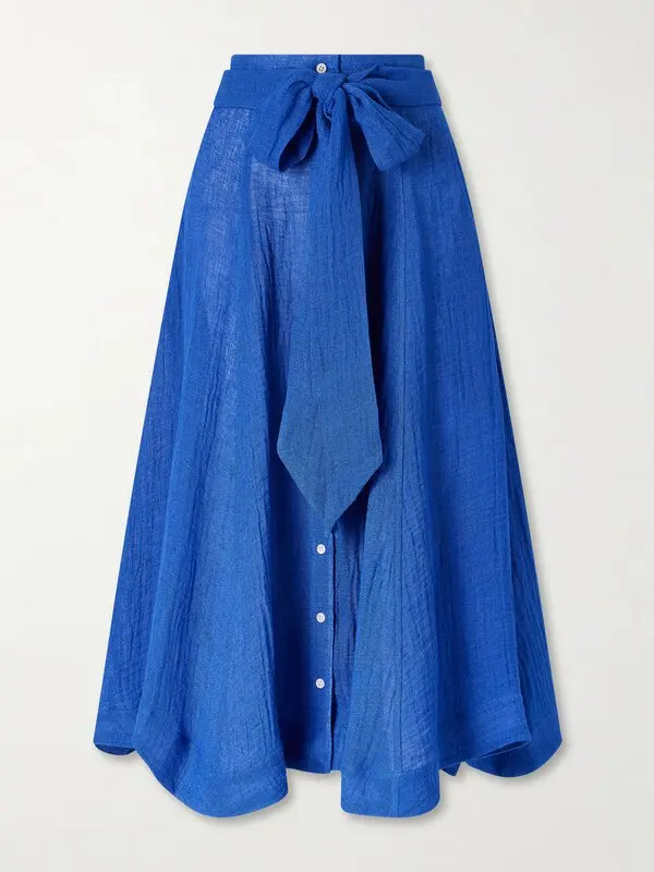 Lisa Marie Fernandez Linen-blend Midi Skirt - Blue