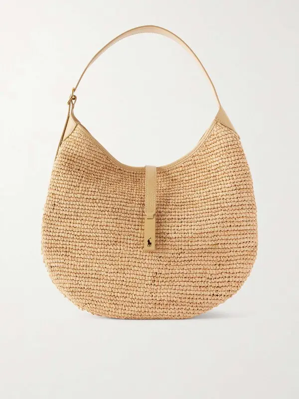 Polo Ralph Lauren Polo Id Medium Leather-trimmed Raffia Shoulder Bag - Neutral